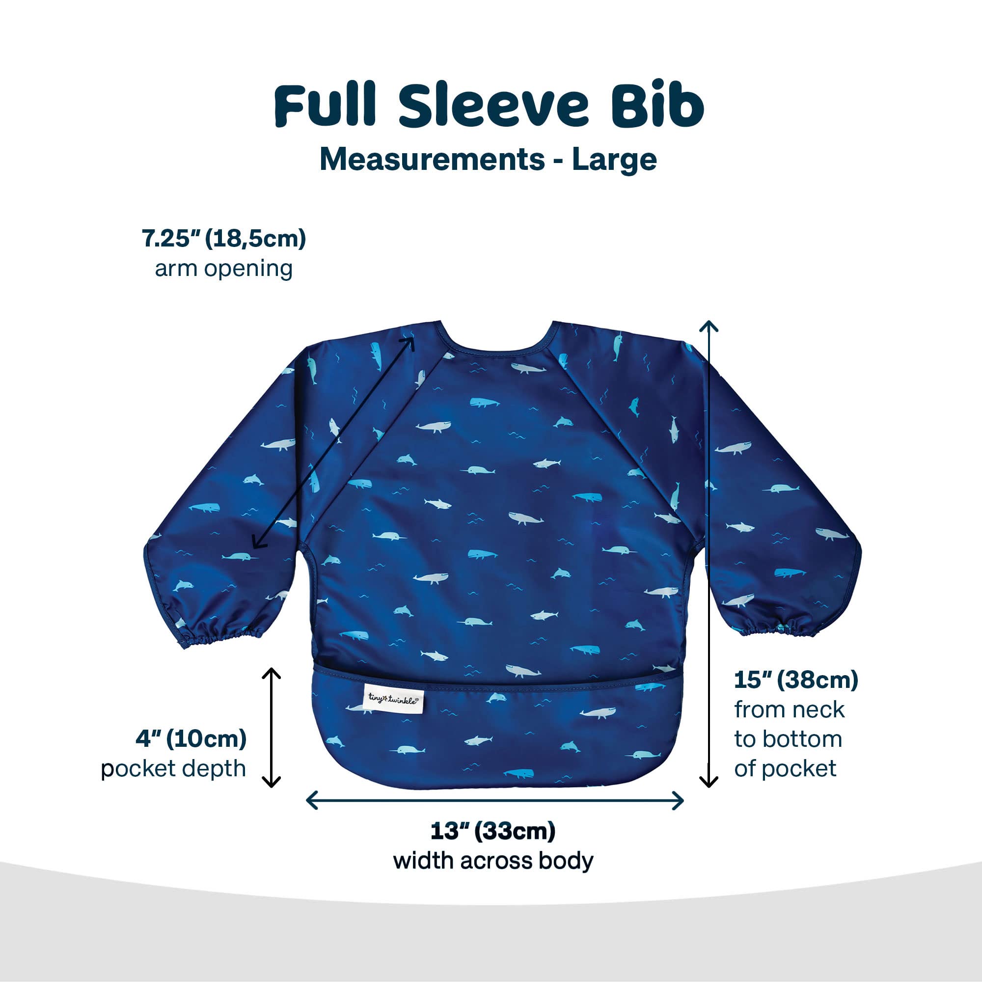 Tiny Twinkle Mess Proof Baby Bib, Cute Full Sleeve Bib Outfit, Waterproof Bibs for Toddlers, Machine Washable, Tug Proof Closure, Baby Smock for Eating, Long Sleeved (Ocean Life, Small 6-24 Months)