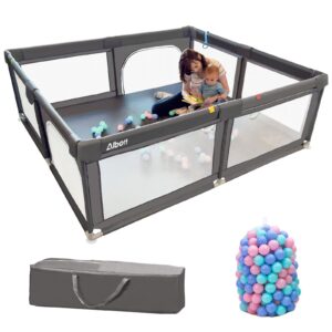 albott portable baby playpen for babies and toddlers, 79"x71" baby playards, extra large anti-fall infant safety activity center(deep grey)