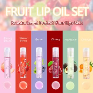 Gireatick 6PCS Fruity Flavors Rolling Ball Lip Oil Set, Long Lasting Moisturizing Lip Balm, Roll-On Lip Gloss Set, Glossy Lip Make-up for All Age, Transparent Lip Gloss for Dry and Chapped Lips