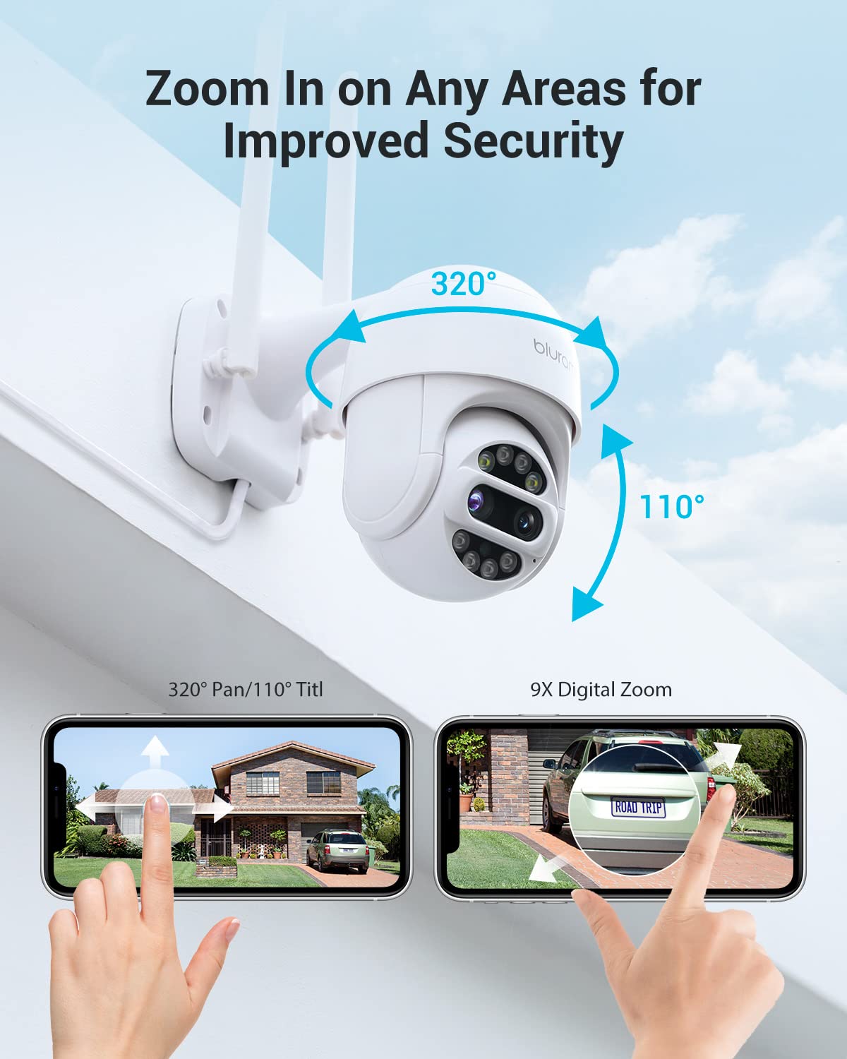 blurams Security Camera Outdoor, 3MP Dual-Lens Wi-Fi Outdoor Camera, 360° PTZ Cameras for Home Security w/Motion Tracking, Two-Way Talk, 2K Color Night Vision, IP66 Weatherproof