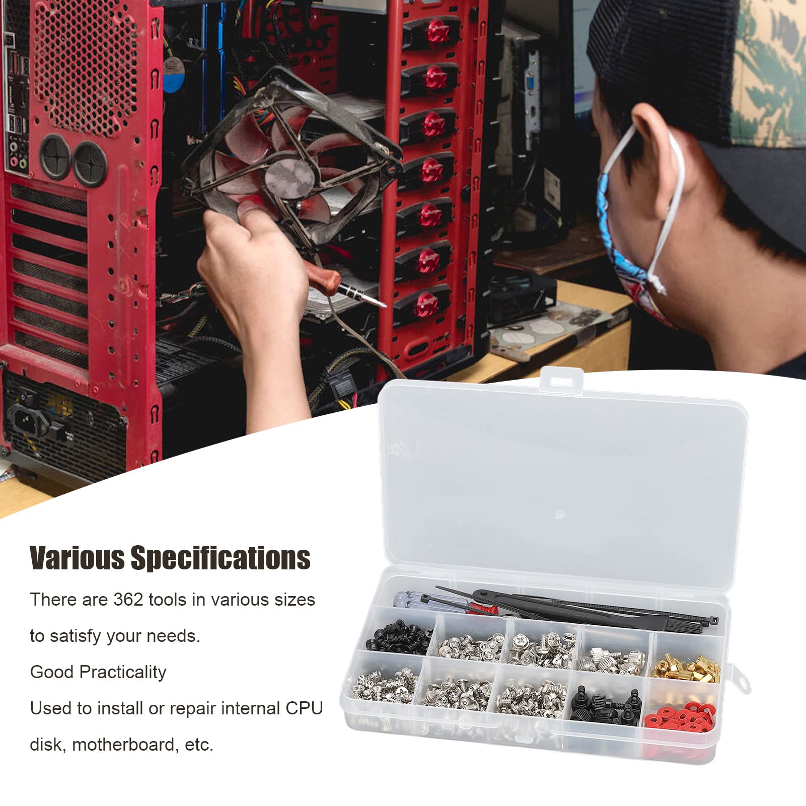 362 PCS Computer Screw Set, Hardware Assortment Kit with Cable Tie, Screwdriver, Washer, Cleaning Brush, Maintenance Kit