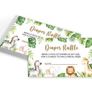 Yuzioey Safari Diaper Raffle Tickets and Sign, Jungle Animals Baby Shower Game Cards, 1 Standing Sign & 50 Tickets, Diaper Raffle Tickets for Safari Gender Neutral Baby Shower