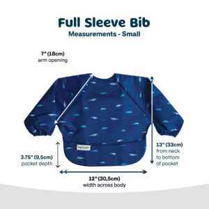 Tiny Twinkle Mess Proof Baby Bib, Cute Full Sleeve Bib Outfit, Waterproof Bibs for Toddlers, Machine Washable, Tug Proof Closure, Baby Smock for Eating, Long Sleeved (Ocean Life, Small 6-24 Months)