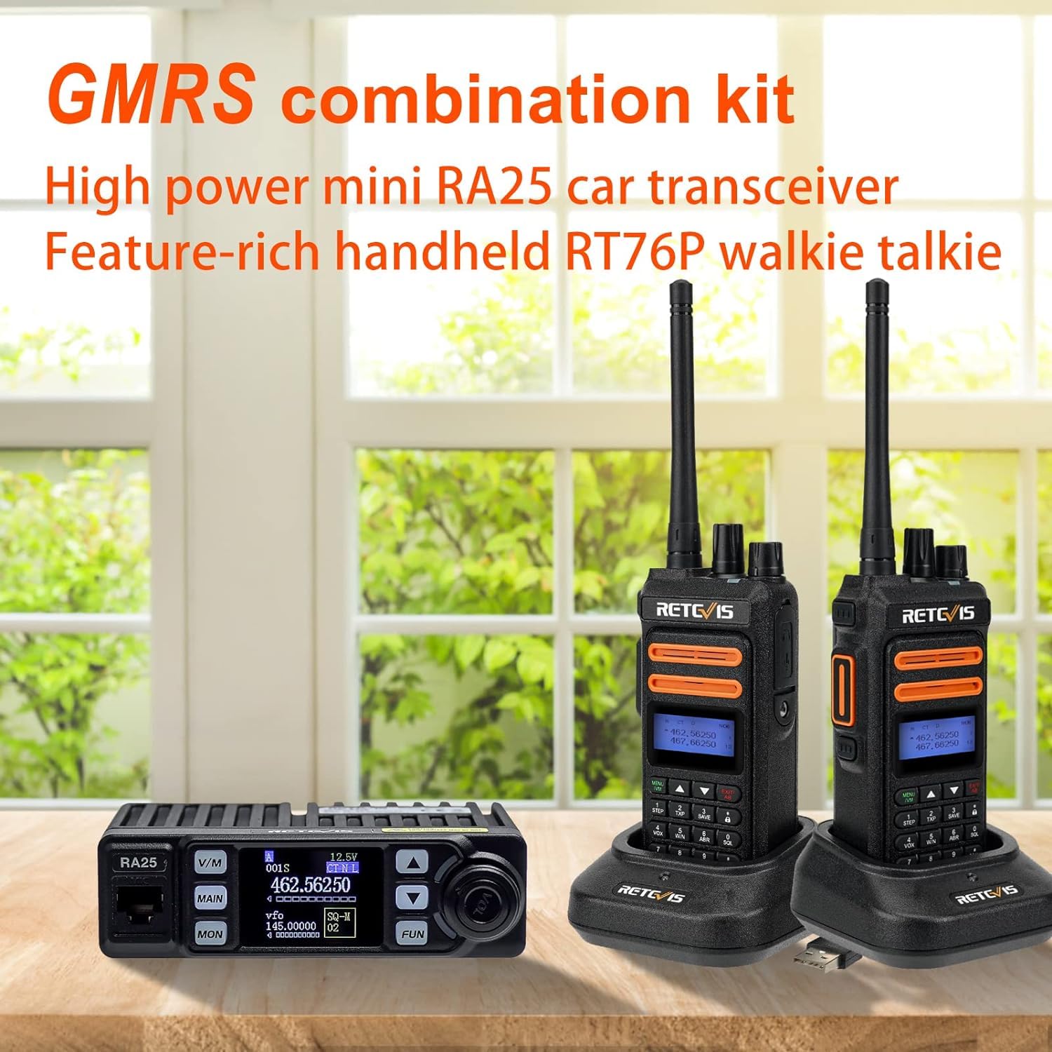 Retevis GMRS Radio Communication Solutions,RA25 Mobile Transceiver Radio(1 Pack) with GMRS Handheld Two Way Radio(2 Pack),Easy to Use Long Range Communication Kit