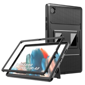 moko case fits samsung galaxy tab a8 10.5 inch 2022 (sm-x200/sm-x205/sm-x207), shockproof full body rugged stand back cover built-in screen protector fit galaxy tab a8 10.5" 2022 tablet, black