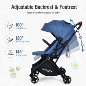 BABY JOY Baby Stroller, Foldable High Landscape Infant Carriage Newborn Pushchair with Reversible Seat, Adjustable Backrest & Canopy, 5-Point Safety Harness, Suspension Wheels & Storage Basket (Blue)