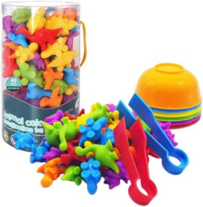 unique kids counting educational learning toy set with sorting cups - engaging sensory color classification training game for toddlers preschoolers ages 3 years and up (dinosaurs)