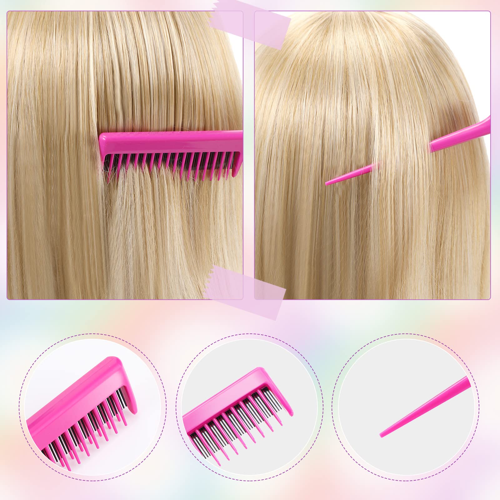 8 Pcs Teasing Brush Set Edge Brush Comb with Hair Clips Grooming Hair Styling Comb Teasing Dual Edges Hair Brush Triple Teasing Comb Sturdy Rat Tail Comb for Women Hair Stylists