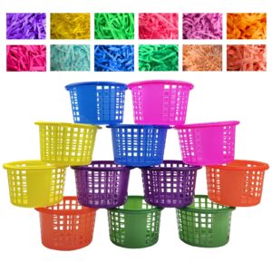 bkdmzzmy easter baskets for plastic easter baskets small and colorful easter grass stuffers, easter baskets with handles for easter round bucket bulk for easter eggs hunt