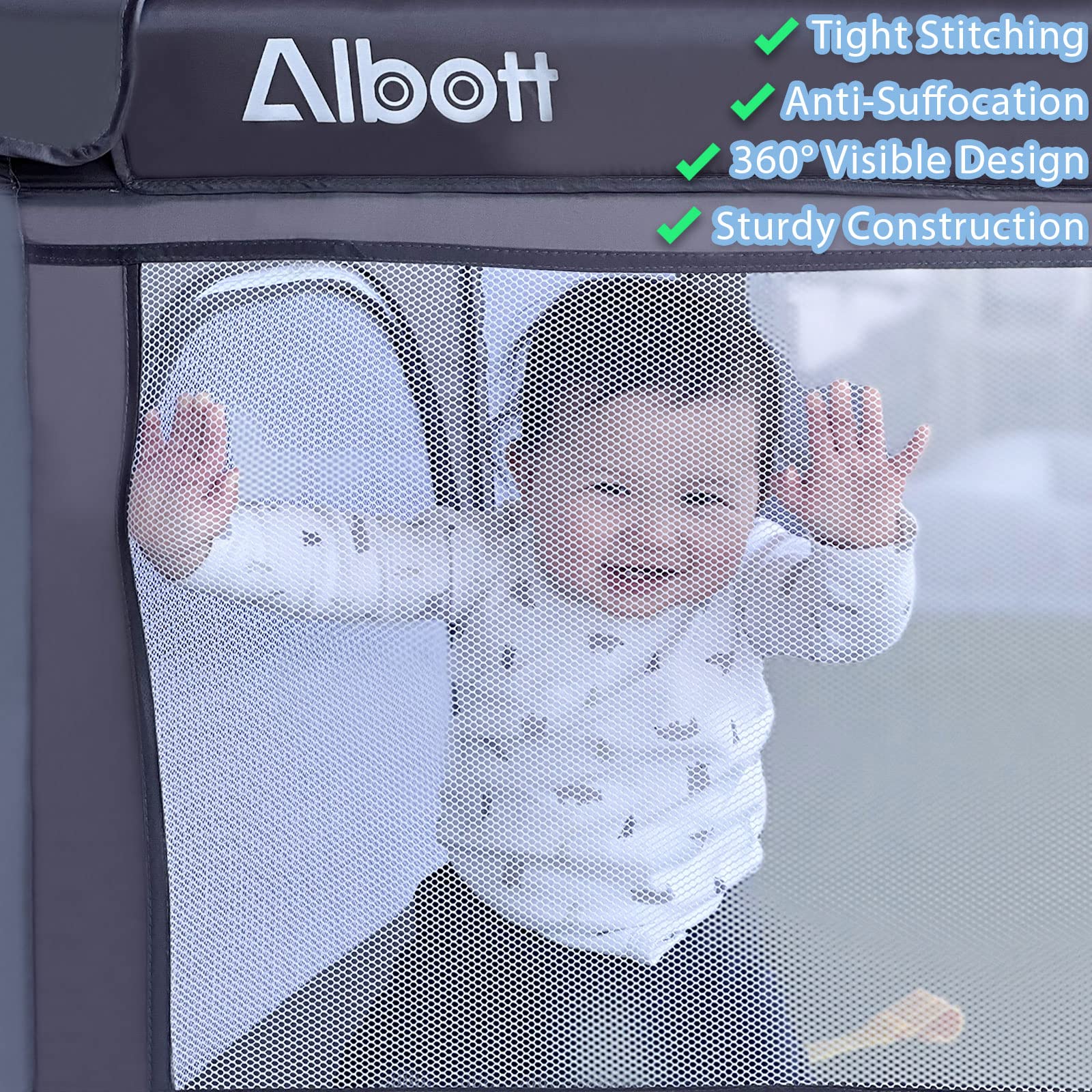 Albott Portable Baby Playpen for Babies and Toddlers, 79"x71" Baby Playards, Extra Large Anti-Fall Infant Safety Activity Center(Deep Grey)