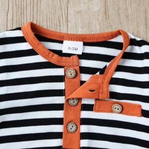 ODASIRA Newborn Baby Boy Clothes Infant Long Sleeve Stripes Romper Fall Winter Outfits Solid Pants 3Pcs Set Orange 0-3 Momths, 0-3 Months