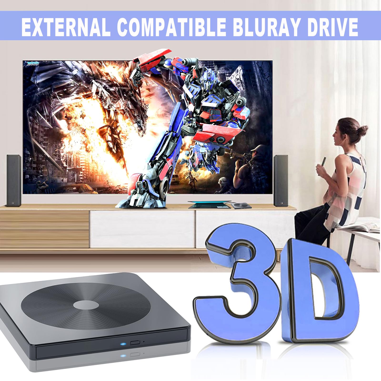 External Compatible Blu ray Drive Player Read/Write Portable Burner Compatible USB 3.0 and Type-C DVD Burner Compatible with/Win10/ Mac OS