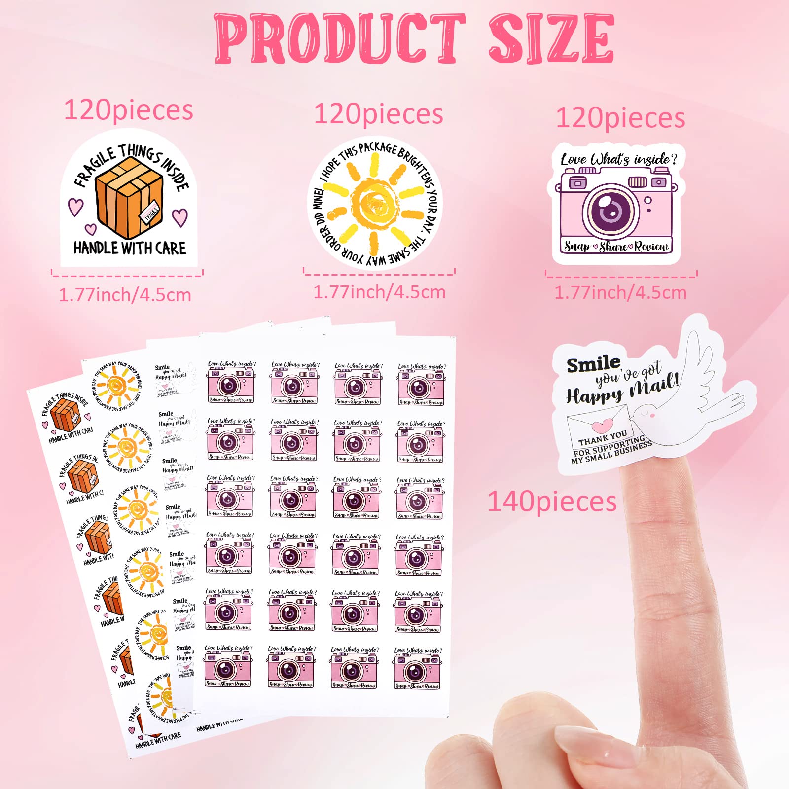 500 Pieces Thank Business Stickers Shop Stickers Small Package Labels Cute Envelope Seals Handle with Care Stickers, 4 Styles, 1.77 Inches(Cute Style)