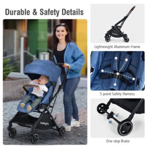 BABY JOY Baby Stroller, Foldable High Landscape Infant Carriage Newborn Pushchair with Reversible Seat, Adjustable Backrest & Canopy, 5-Point Safety Harness, Suspension Wheels & Storage Basket (Blue)