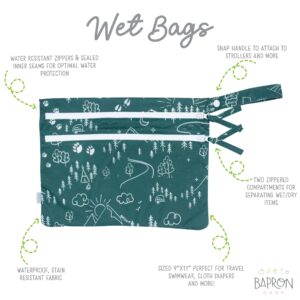 BapronBaby Pine Forest Wet Dry Bag - Waterproof Two Zipper Pockets - Reusable for Mealtime, Diapers, Stroller, Snacks, Swimsuits - Machine Washable - 11" x 9"