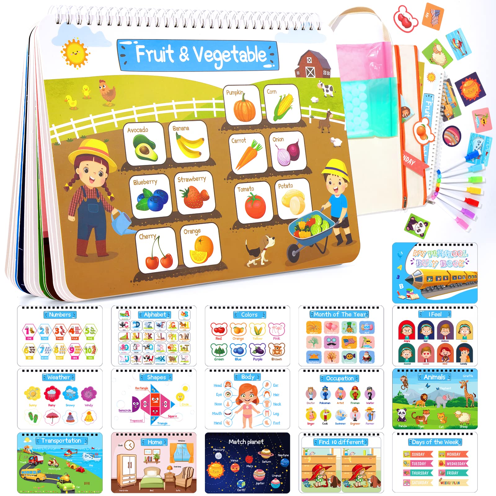 Montessori Busy Book Toddler Toys - Autism Sensory Toys,Newest 21 Themes Preschool Learning Activities Book,Early Educational Quiet Binder Books for Girls Boys Toddlers