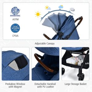 BABY JOY Baby Stroller, Foldable High Landscape Infant Carriage Newborn Pushchair with Reversible Seat, Adjustable Backrest & Canopy, 5-Point Safety Harness, Suspension Wheels & Storage Basket (Blue)