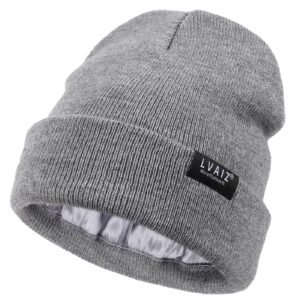 lvaiz kids winter satin lined beanie hats toddler warm cuffed hat with silky lining children knitted watch hat grey