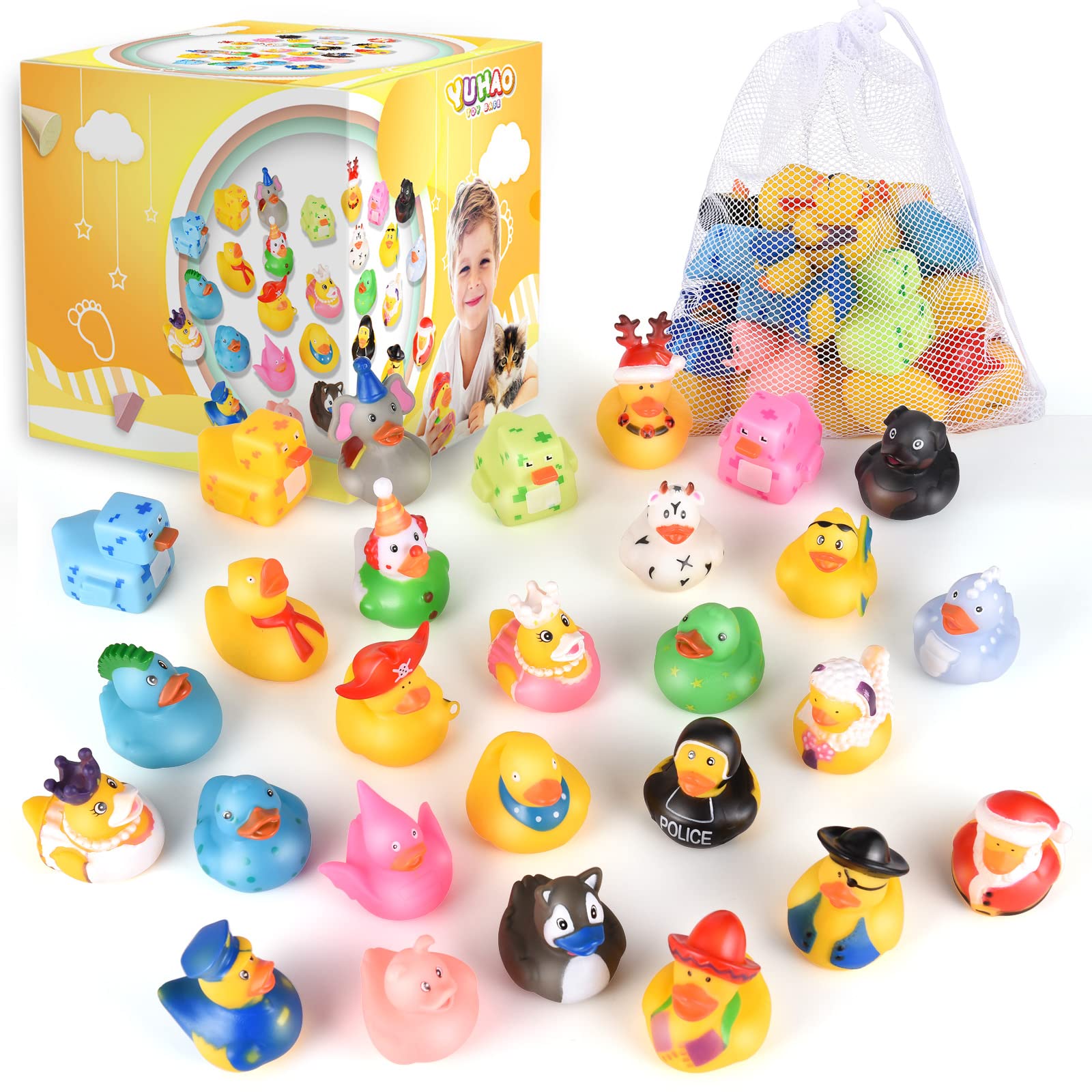 2 Inch Rubber Ducks 24 PCS Bath Toys Assortment Duckies for Kids Boys Girls.Duck Duck Jeep