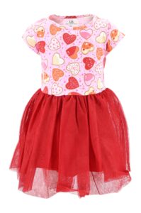 girls short sleeve tulle tutu dresses for kid and toddler girl valentines day dress outfit sizes 18m-12y (7 years, cookies)