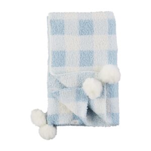 mud pie children's nursery chenille blanket, blue gingham, 34" x 28"