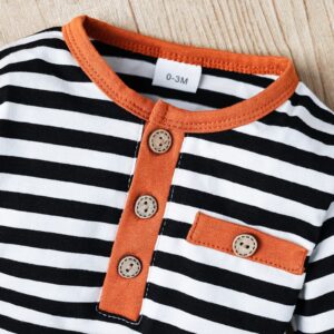 ODASIRA Newborn Baby Boy Clothes Infant Long Sleeve Stripes Romper Fall Winter Outfits Solid Pants 3Pcs Set Orange 0-3 Momths, 0-3 Months