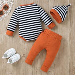 ODASIRA Newborn Baby Boy Clothes Infant Long Sleeve Stripes Romper Fall Winter Outfits Solid Pants 3Pcs Set Orange 0-3 Momths, 0-3 Months