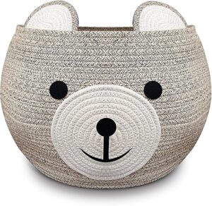 w design round bear toy basket - rope basket– cute baby laundry basket organizer for toys, blankets, towels, laundry, baby shower -19" w x 13" h size xl gift baskets empty -mix brown handmade