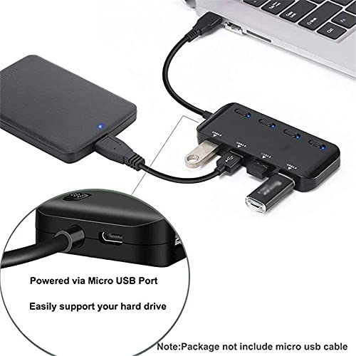 WPYYI USB 3.0 HUB 4 Ports Fast Speed Thin USB3.0 Splitter Cable LED Indicator Seperate Switches for PC Mouse Keyboard Computer