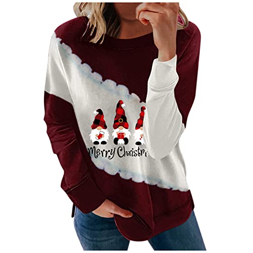 Winnerlion Merry Christmas Sweatshirts for Women Long Sleeve O-Neck Holiday Casual Comfy Pullovers Tops (Wine, S)