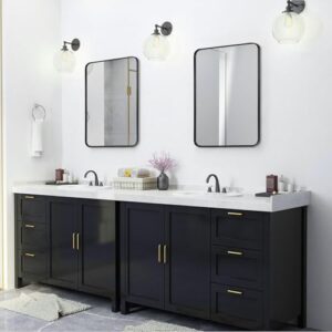 Minuover Wall Mount Mirror for Bathroom, Brush Black Metal Framed Rounded Corner Rectangular Vanity Mirror (20" x 30", Black)