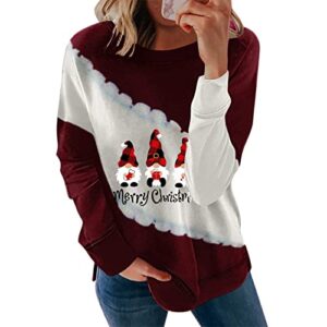 Winnerlion Merry Christmas Sweatshirts for Women Long Sleeve O-Neck Holiday Casual Comfy Pullovers Tops (Wine, S)