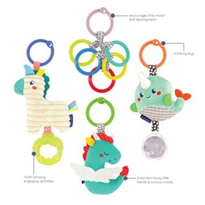 Infantino Link & Go Activity Pals - Unicorn, Narwhal and Dragon Linking Toys, Clacker Rings, Sensory Exploration, Fine Motor Skills, Attachable and Linkable, Easy to Hold for Babies & Toddlers, 0M+