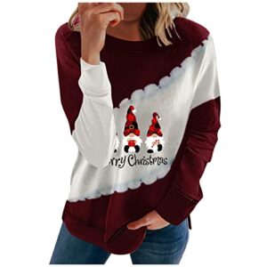 Winnerlion Merry Christmas Sweatshirts for Women Long Sleeve O-Neck Holiday Casual Comfy Pullovers Tops (Wine, S)