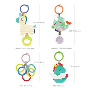 Infantino Link & Go Activity Pals - Unicorn, Narwhal and Dragon Linking Toys, Clacker Rings, Sensory Exploration, Fine Motor Skills, Attachable and Linkable, Easy to Hold for Babies & Toddlers, 0M+