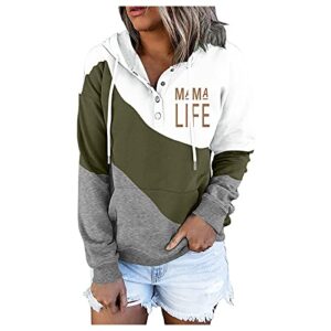 Winnerlion Women's Hoodies Sweatershirt for Ladies Casual Loose Color Blocking Long-Sleeved Printed Hooded Pullover Top (Green, XL)