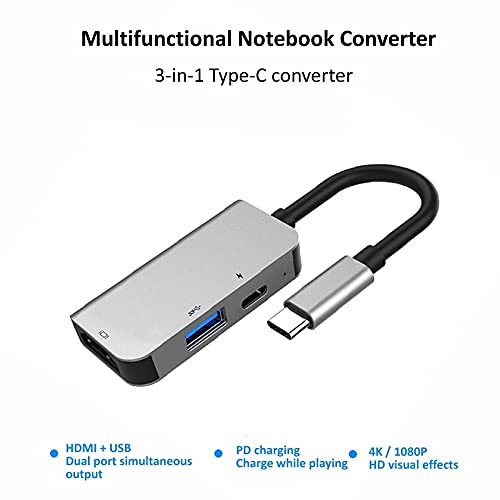 WPYYI USB Type C 3.1 to HDMI-Compatible USB 3.0 Dock Hub 3 in 1 USB C Adapter 4K Video PD Charge Converter