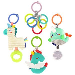 infantino link & go activity pals - unicorn, narwhal and dragon linking toys, clacker rings, sensory exploration, fine motor skills, attachable and linkable, easy to hold for babies & toddlers, 0m+