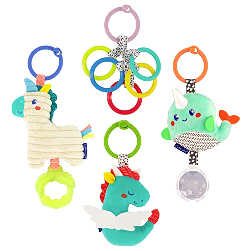 Infantino Link & Go Activity Pals - Unicorn, Narwhal and Dragon Linking Toys, Clacker Rings, Sensory Exploration, Fine Motor Skills, Attachable and Linkable, Easy to Hold for Babies & Toddlers, 0M+