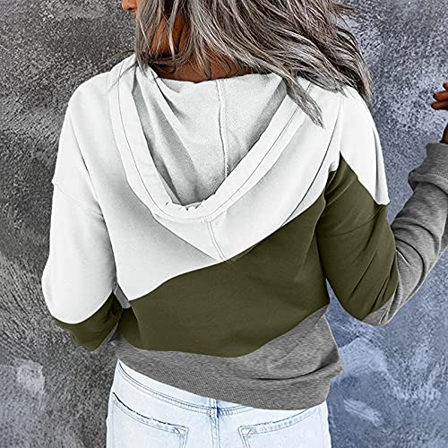 Winnerlion Women's Hoodies Sweatershirt for Ladies Casual Loose Color Blocking Long-Sleeved Printed Hooded Pullover Top (Green, XL)