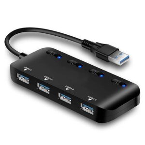 wpyyi usb 3.0 hub 4 ports fast speed thin usb3.0 splitter cable led indicator seperate switches for pc mouse keyboard computer