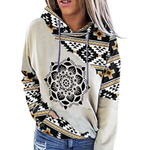 Winnerlion Women's Western Ethnic Print Sweatshirt Hoodie Vintage Casual Aztec Print Long Sleeve Shirt Pullover Tops (Black, M)