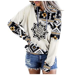 Winnerlion Women's Western Ethnic Print Sweatshirt Hoodie Vintage Casual Aztec Print Long Sleeve Shirt Pullover Tops (Black, M)