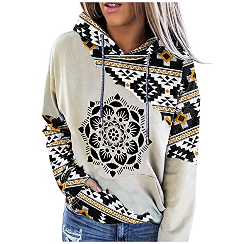 Winnerlion Women's Western Ethnic Print Sweatshirt Hoodie Vintage Casual Aztec Print Long Sleeve Shirt Pullover Tops (Black, M)