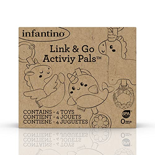 Infantino Link & Go Activity Pals - Unicorn, Narwhal and Dragon Linking Toys, Clacker Rings, Sensory Exploration, Fine Motor Skills, Attachable and Linkable, Easy to Hold for Babies & Toddlers, 0M+