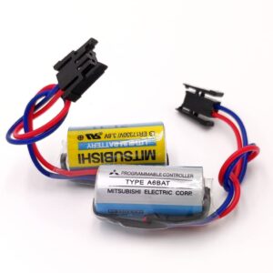 BATTEMALL 2Pcs A6BAT MR-BAT ER17330V PLC Battery 2/3A 3.6V 1700mAh with Plug for FANUC CNC System Servo