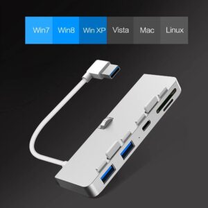 WPYYI Multifunctional USB Splitter，Aluminum Alloy USB 3.0 Hub Adapter Splitter with SD/TF Card Reader