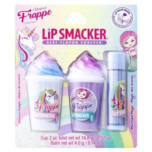 lip smacker magical frappe collection 3 pack beverage lip balm - moisturizing, soothing unicorn & mermaid delight/magic