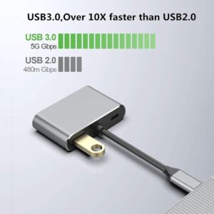 Type C USB 3.1 to USB-C 4K HDMI-Compatible USB 3.0 Adapter 3 in 1 Hub, Gray