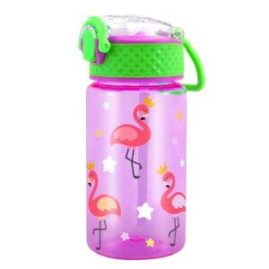 home tune 14oz kids water drinking bottle - bpa fre, chug lid, flip sip cap, easy open, lightweight, leak-proof with cute design for girls & boys - 1pk - flamingo